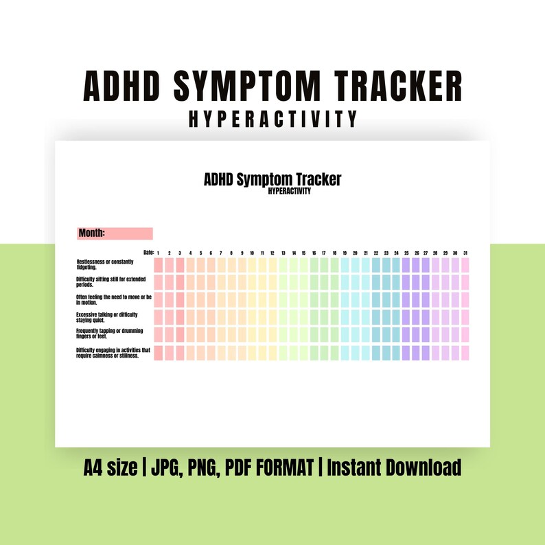 ADHD Hyperactivity Tracker | Rainbow Colour Health Planner, Behaviour ...