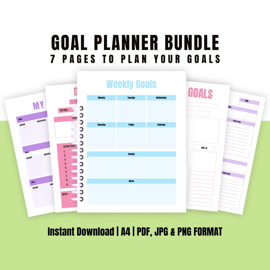 Digital Goal Planner Bundle | Printable and Fillable Diary Sheets ...