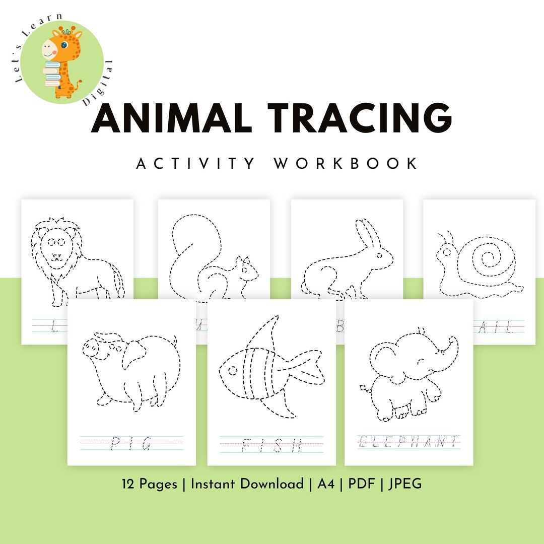 Animal Tracing Activity Workbook 12 Pages for Kids, Toddlers and ...