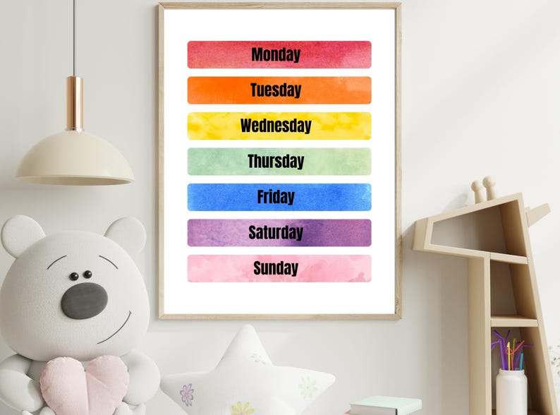 Days of the Week Wall Art | Printable Days Poster for Kids, Preschool ...