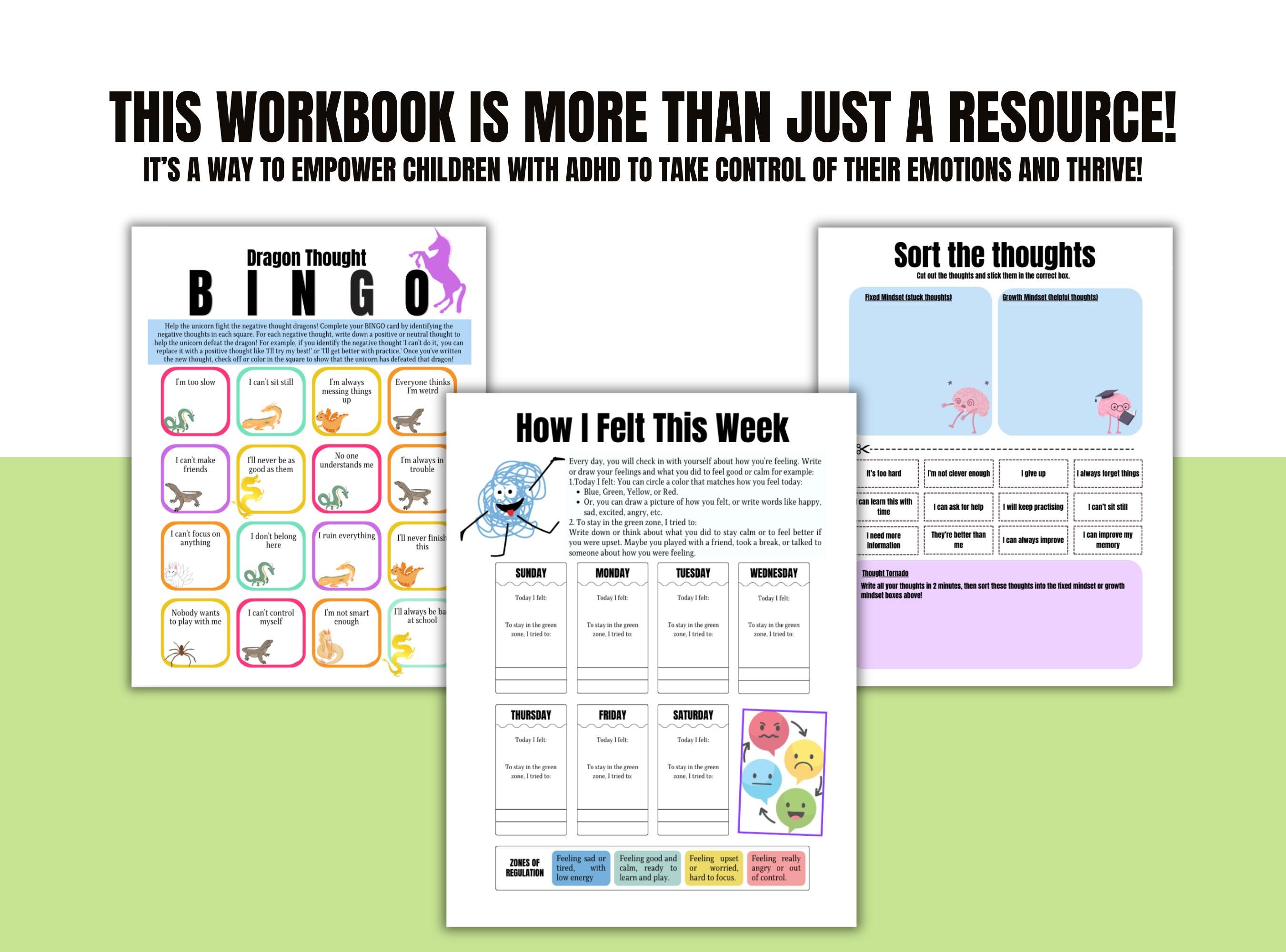 CBT for Kids With ADHD Workbook | Children's Emotional Regulation and ...