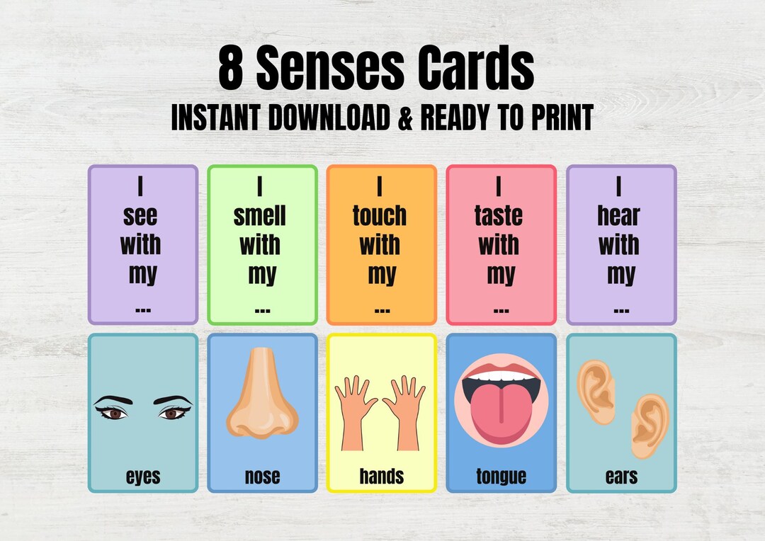 8 Printable Senses Flashcards Printable ESL Props, Flashcards for Kids ...