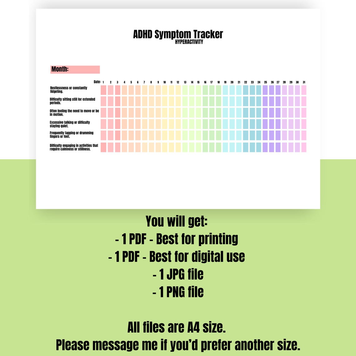ADHD Hyperactivity Tracker | Rainbow Colour Health Planner, Behaviour ...