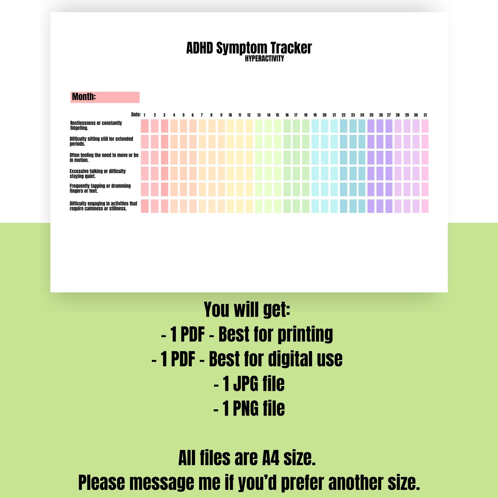 ADHD Hyperactivity Tracker | Rainbow Colour Health Planner, Behaviour ...