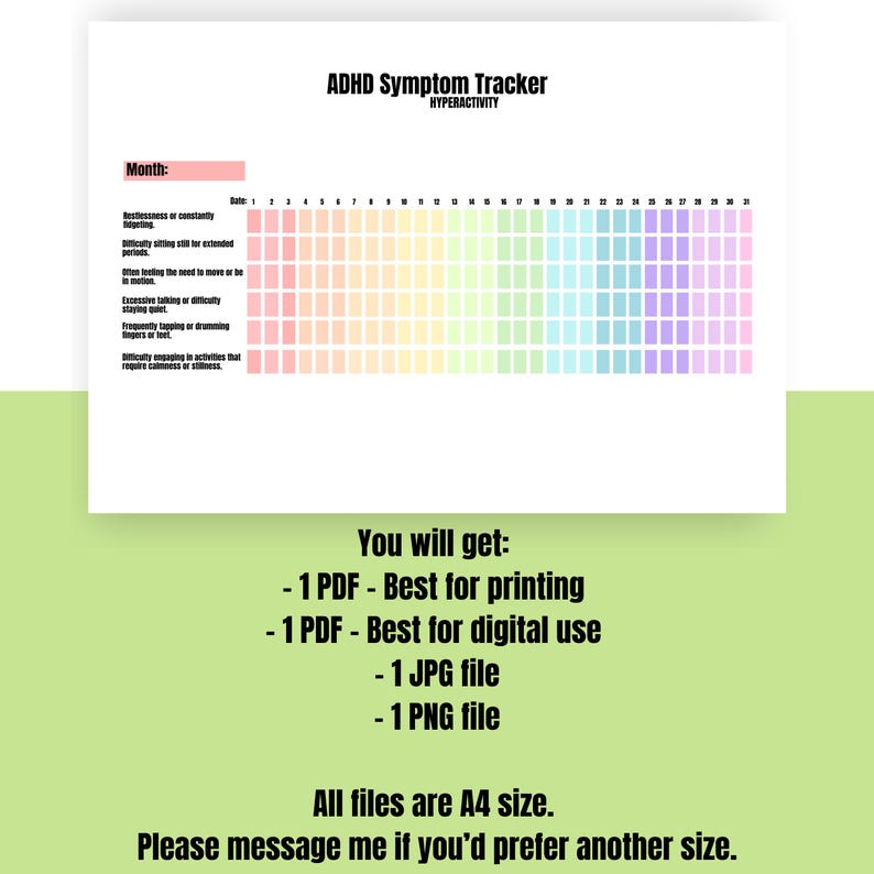 ADHD Hyperactivity Tracker | Rainbow Colour Health Planner, Behaviour ...