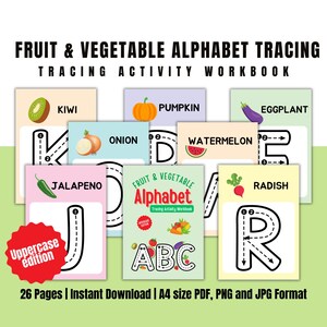 Fruit & Vegetable Alphabet Tracing Workbook Uppercase Letters | for ...