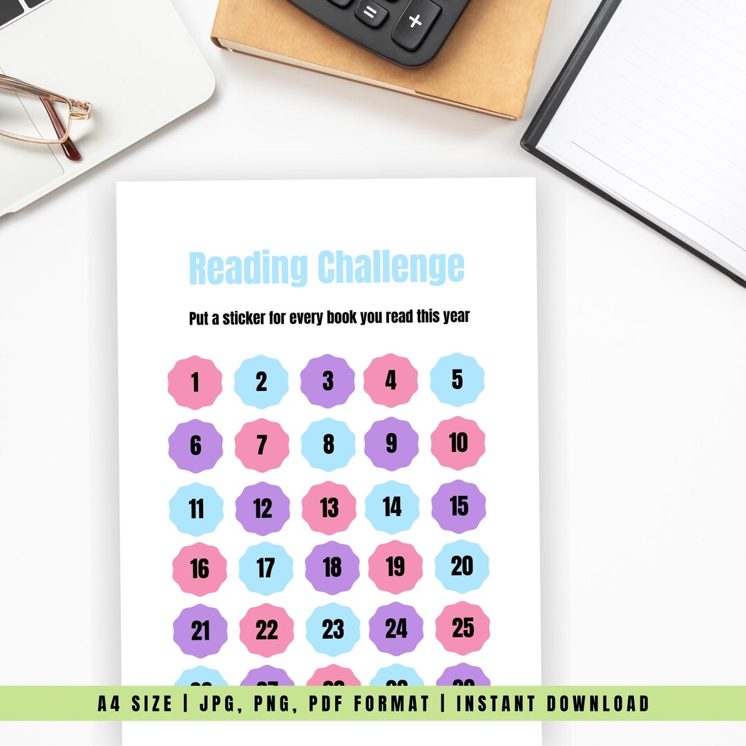 Reading Challenge Sticker Chart Book Tracker, Printable Journal Page ...