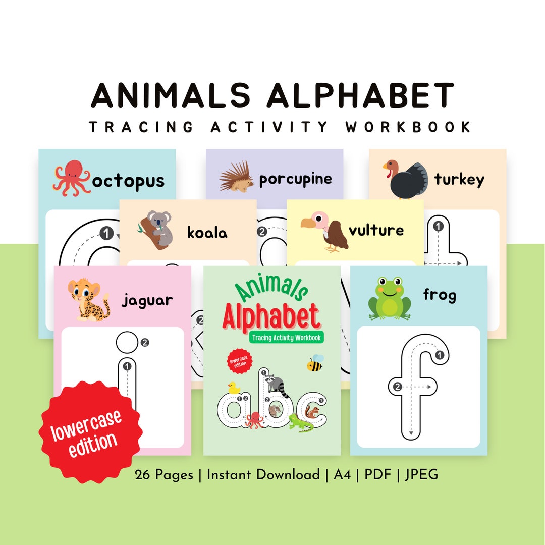 Animals Alphabet Tracing Workbook Lowercase Letters for Kids, Toddlers ...