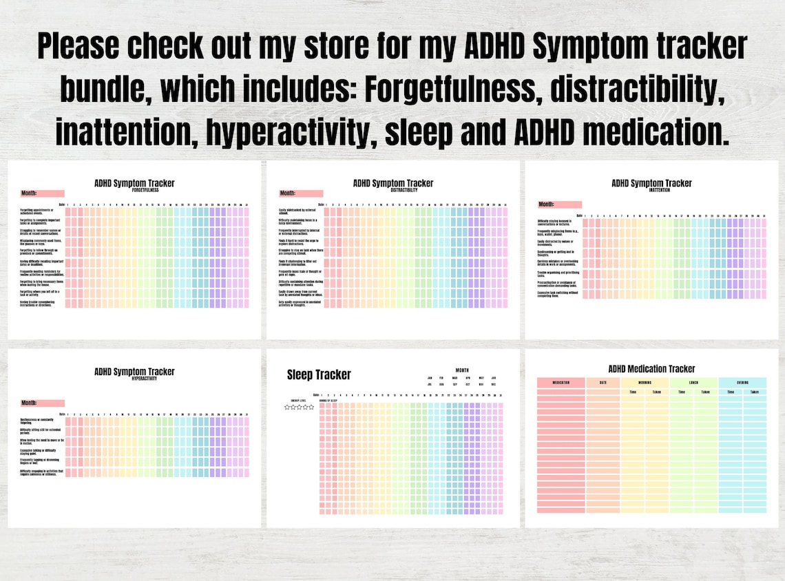 ADHD Hyperactivity Tracker | Rainbow Colour Health Planner, Behaviour ...