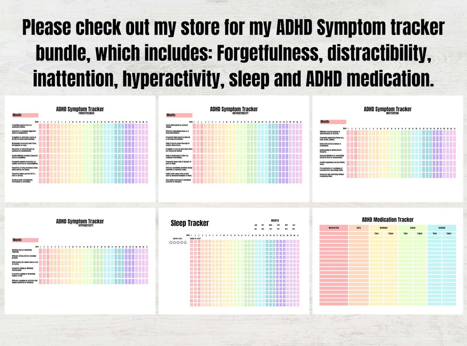 ADHD Hyperactivity Tracker | Rainbow Colour Health Planner, Behaviour ...