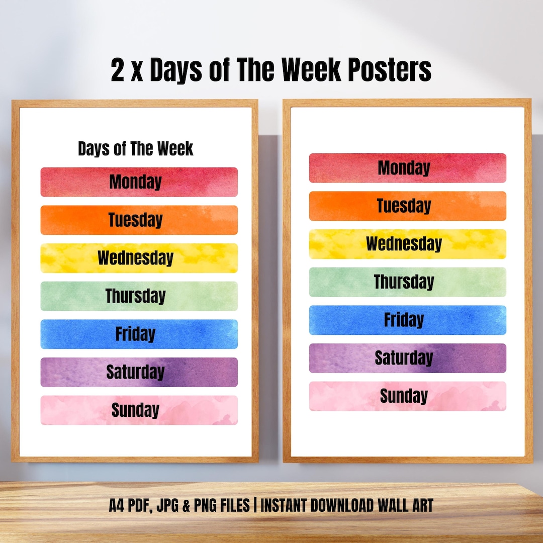 Days of the Week Wall Art | Printable Days Poster for Kids, Preschool ...