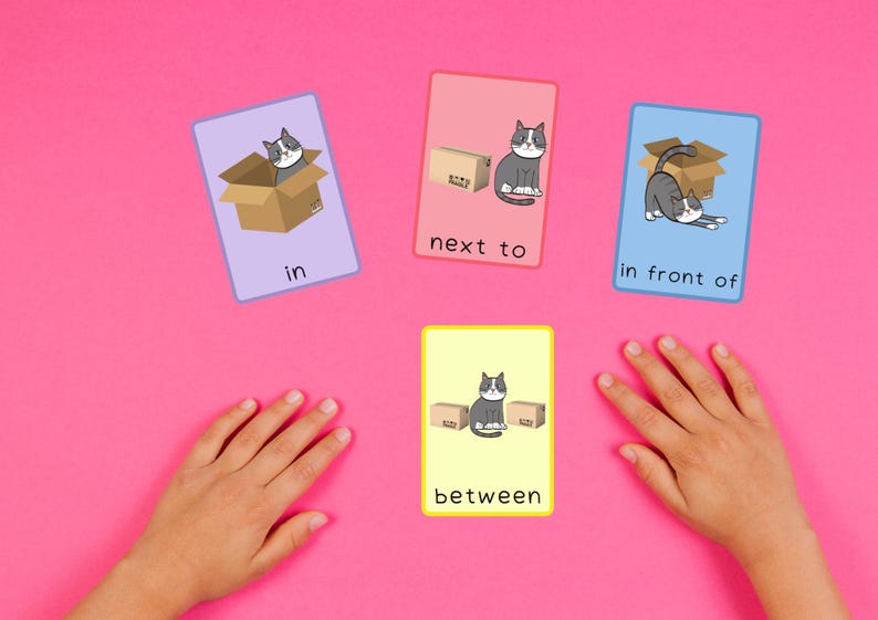 8 Printable Prepositions Flashcards, Cats Printable ESL Props, Animal ...