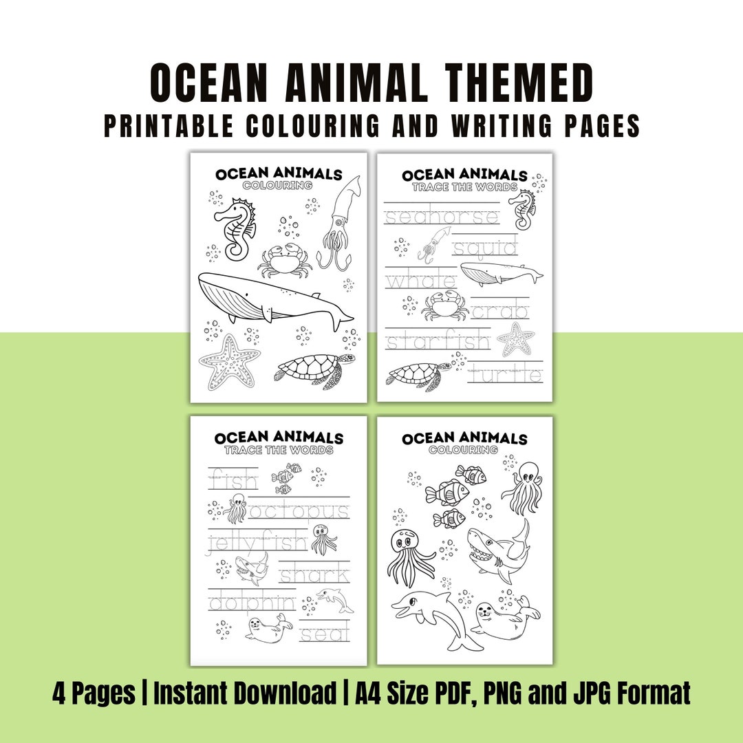 Sea Life Activity Workbook | Kids Colouring and Writing Pages, Ocean ...