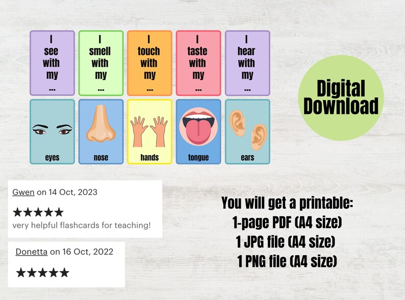 Senses Flashcards | Printable ESL Props for Kids, Teaching Senses ...