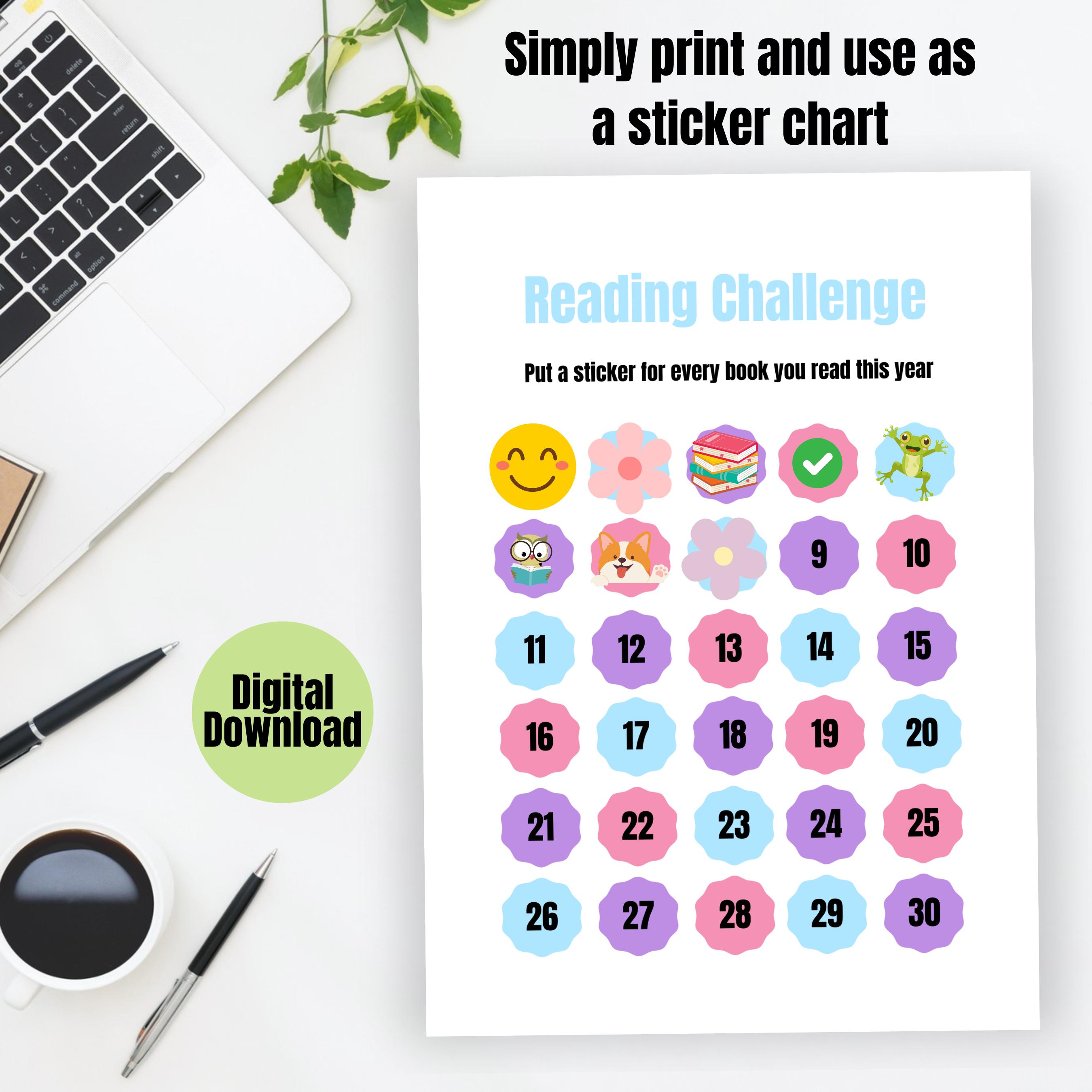 Reading Challenge Sticker Chart Book Tracker, Printable Journal Page ...