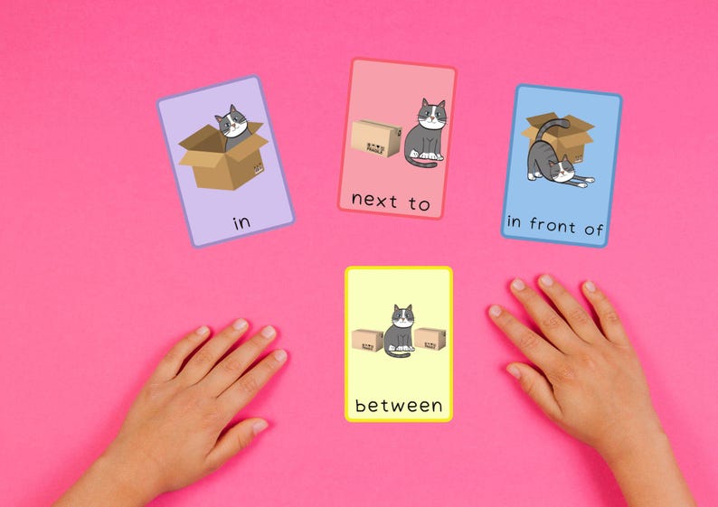 8 Printable Prepositions Flashcards, Cat Printable ESL Props ...