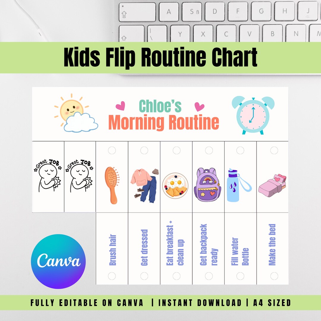 Kids Flip Routine Chart Printable, Editable Morning Chores, Evening ...