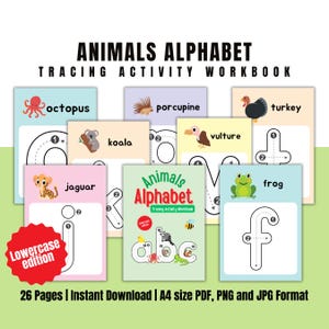 Animals Alphabet Tracing Workbook Lowercase Letters - for Kids ...