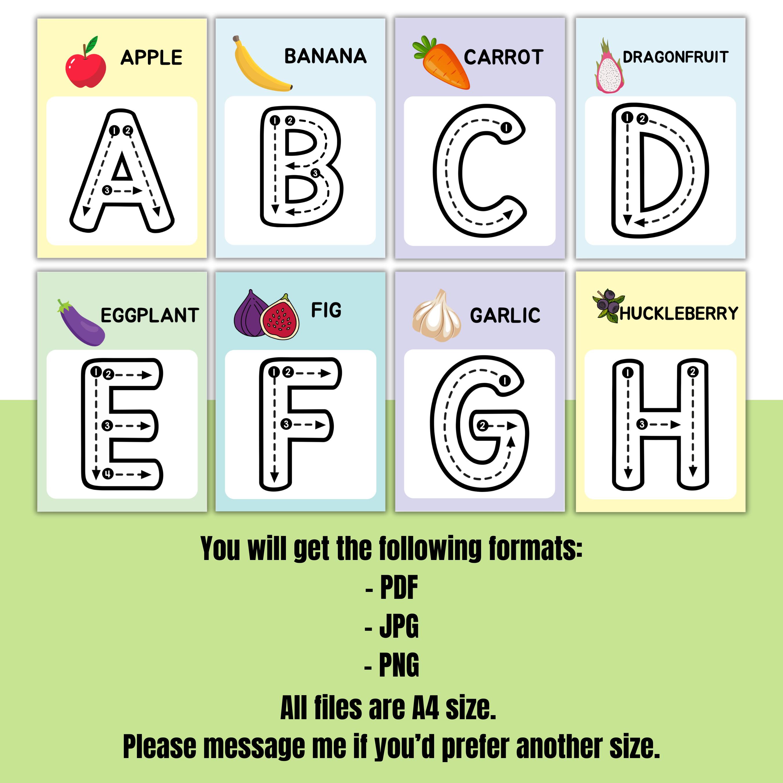 Fruit & Vegetable Alphabet Tracing Workbook Uppercase Letters | for ...