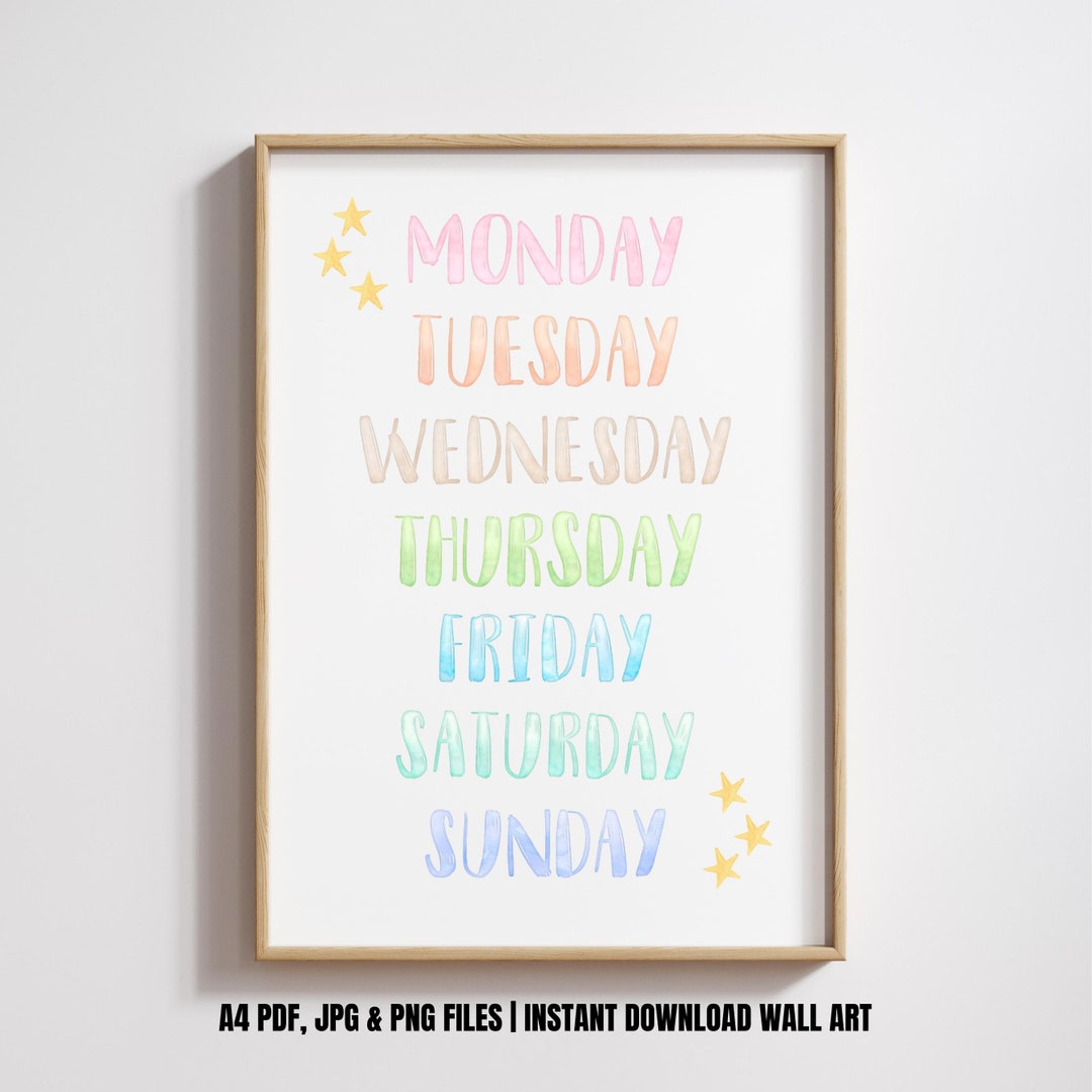 Days of the Week Poster | Printable Days Wall Art for Kids, Preschool ...