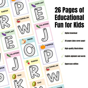 Fruit & Vegetable Alphabet Tracing Workbook Uppercase Letters | for ...