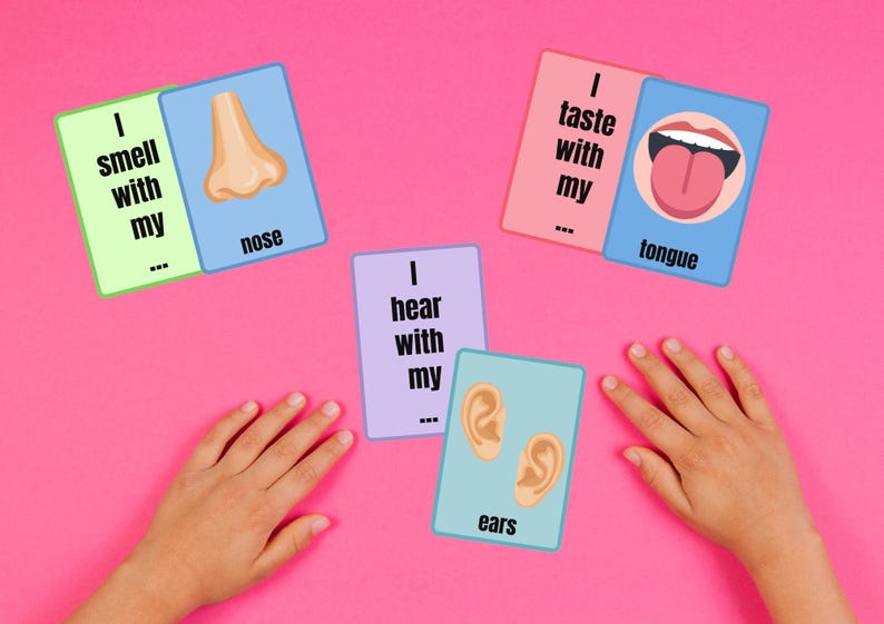 8 Printable Senses Flashcards Printable ESL Props, Flashcards for Kids ...