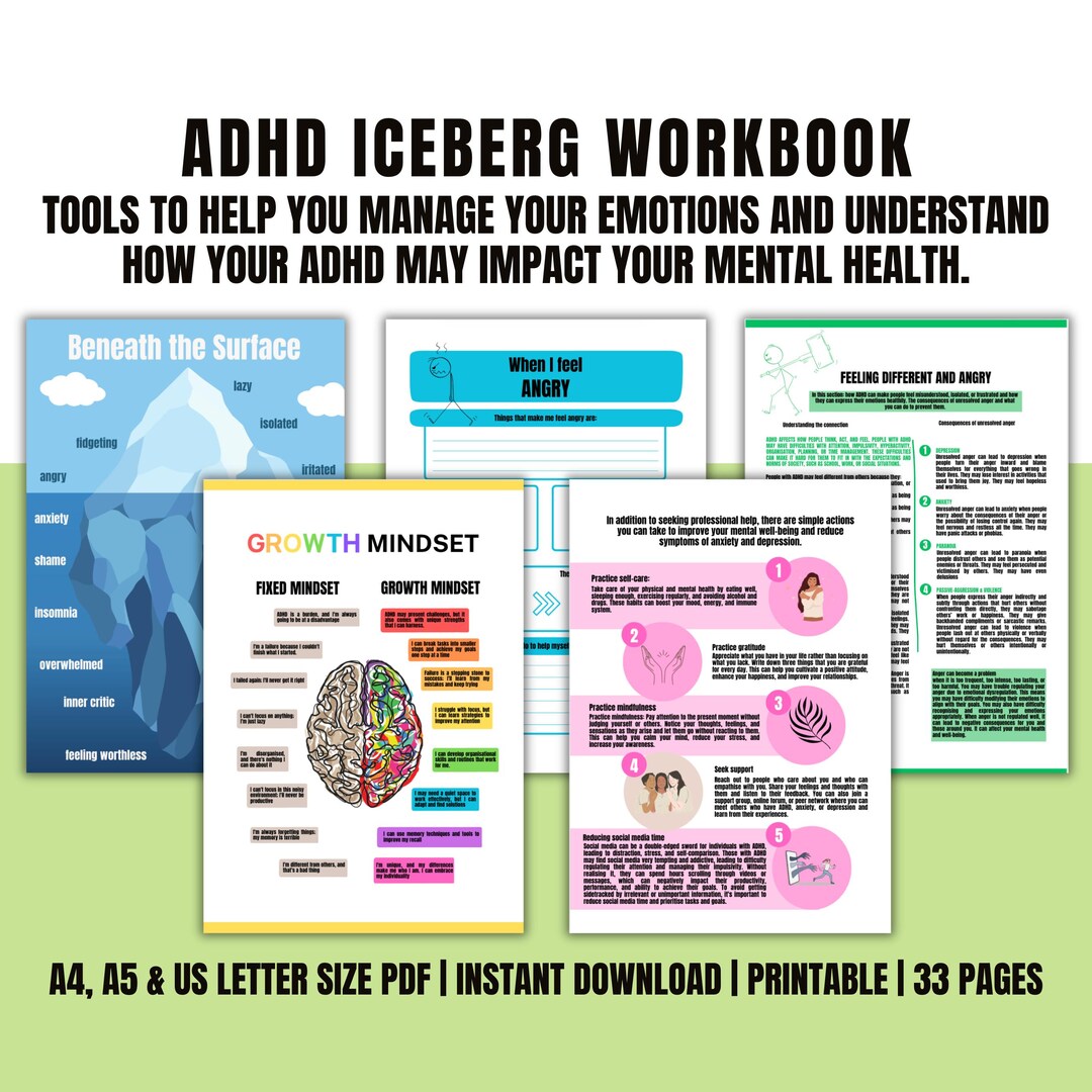 ADHD Iceberg Workbook | Managing Your Emotions Exercises, A Guide for ...