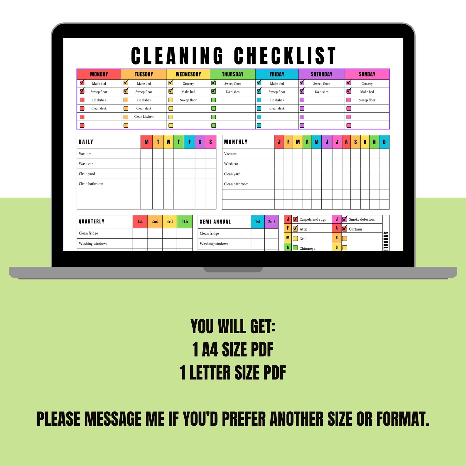 Editable Cleaning Checklist | Printable Weekly, Monthly, Yearly Tidying ...