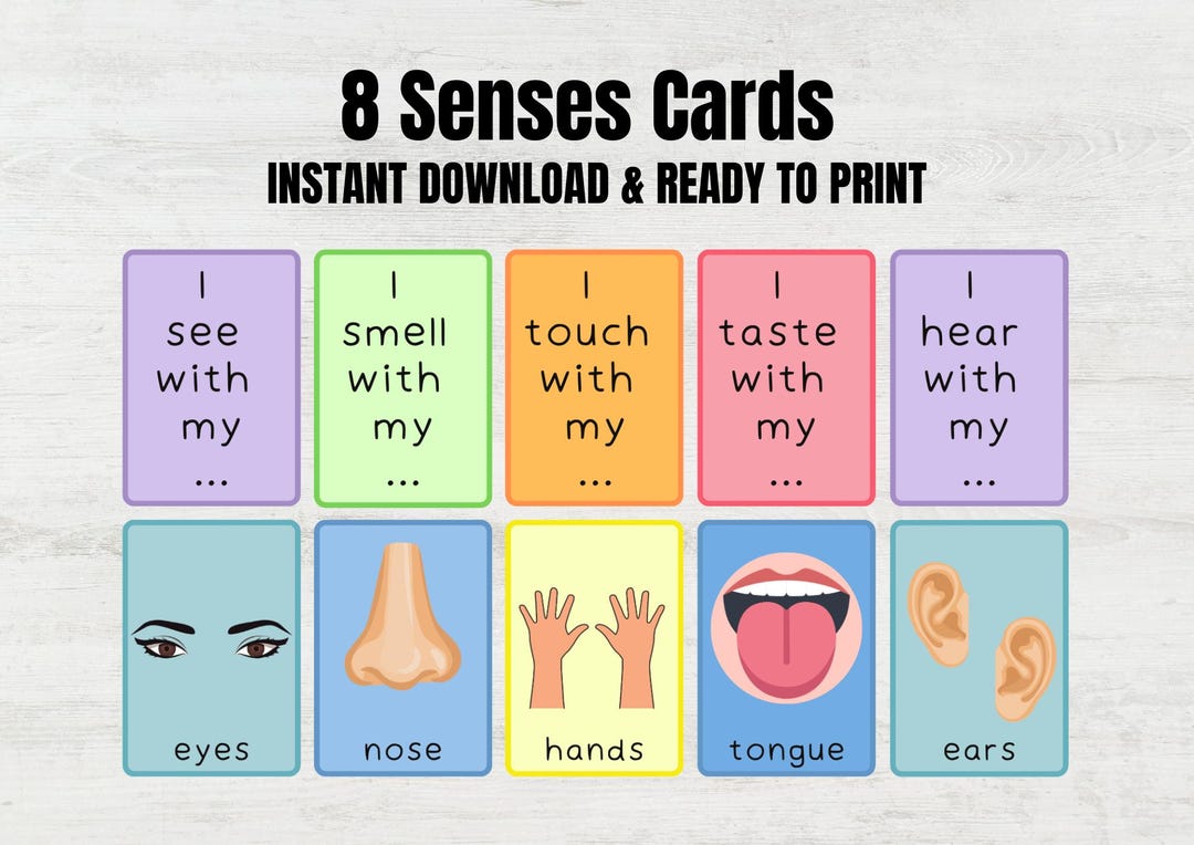 8 Printable Senses Flashcards Printable ESL Props, Flashcards for Kids ...