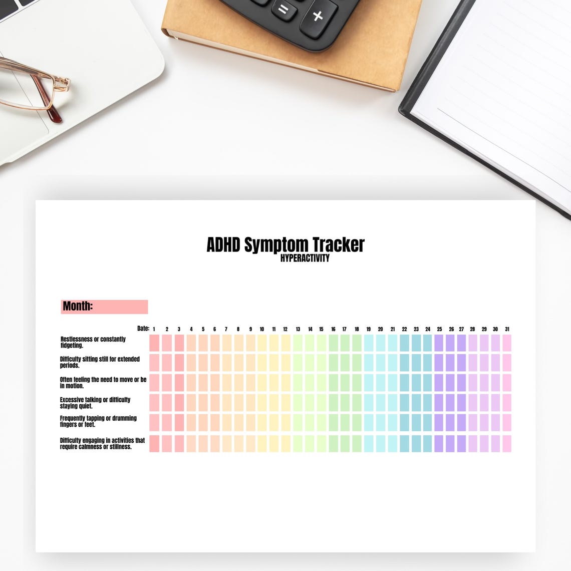 ADHD Hyperactivity Tracker | Rainbow Colour Health Planner, Behaviour ...