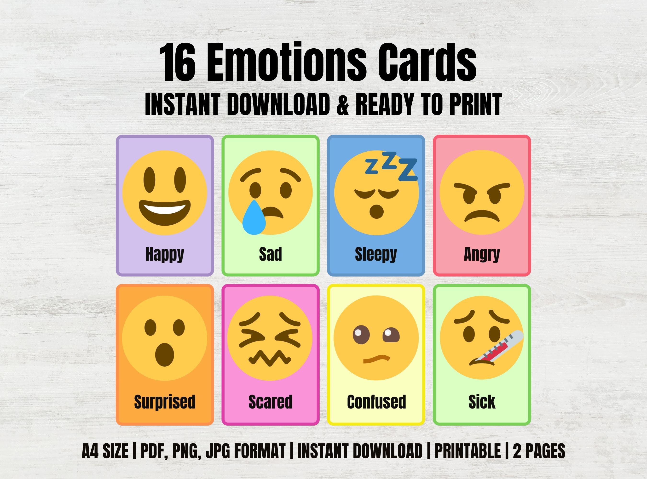 Emotions Flashcards | 16 Printable Montessori Cards for Kids, Toddlers ...