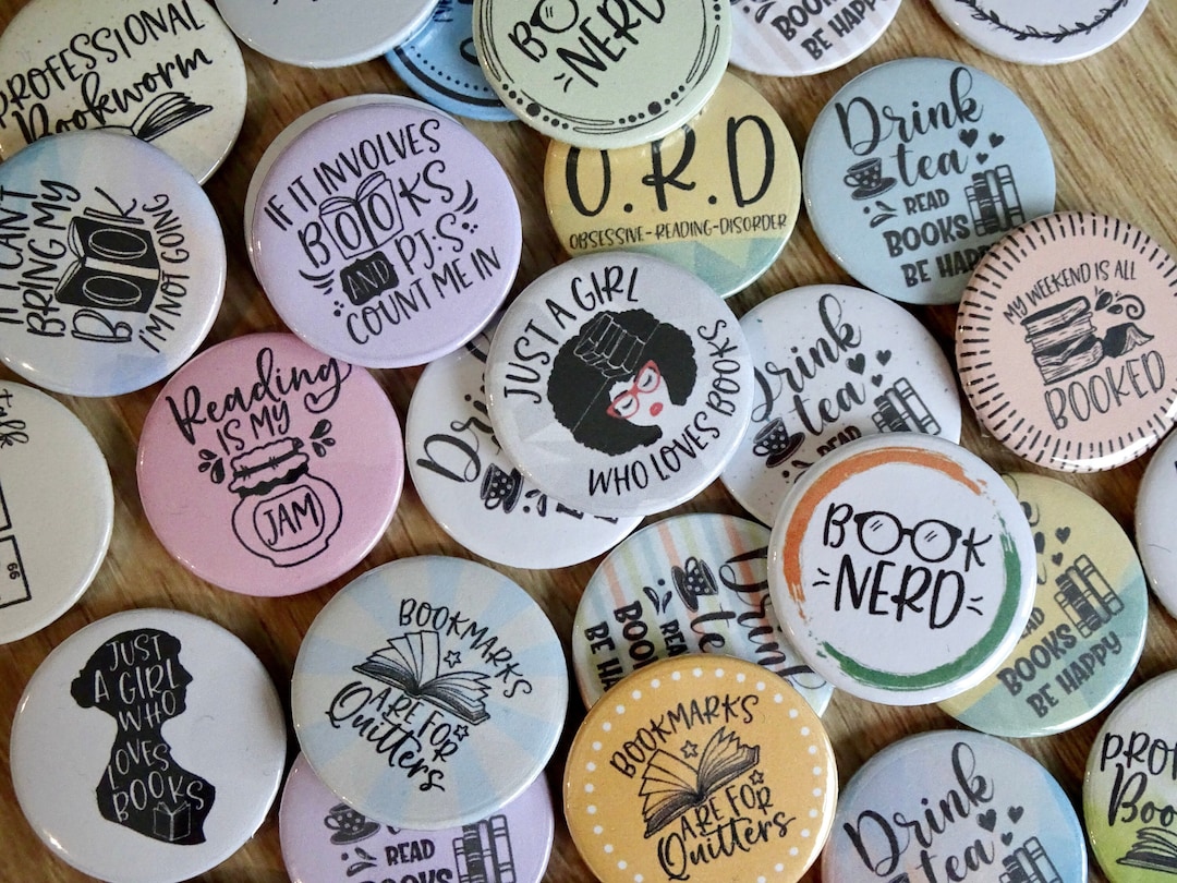 Book Badges, Button Badges, 25mm Badges, Set of Badges, Gifts for Book ...