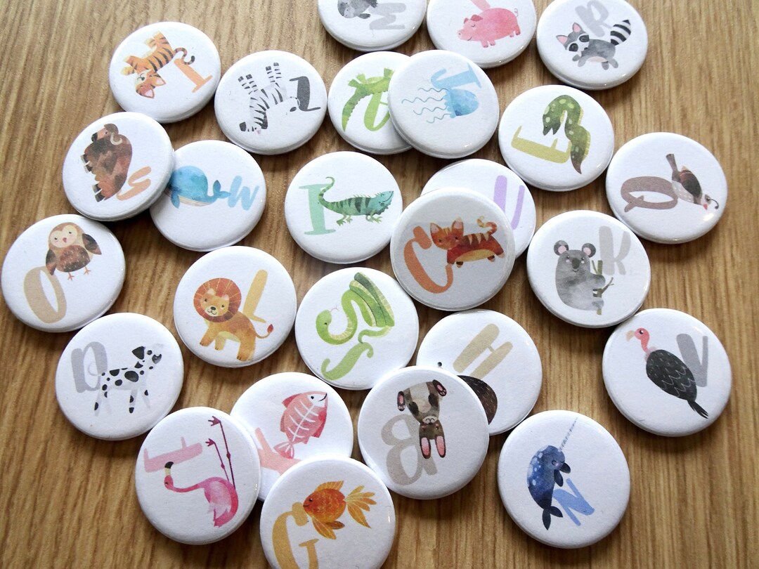 Animal Alphabet Badges: 25mm Kids Pin Badges - Etsy