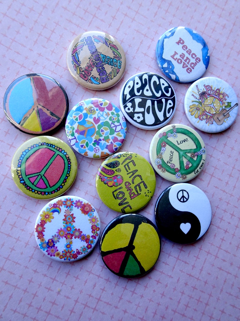 Peace Badge, Peace Pin, Love and Peace, Love Badge, Love Pin Badge, Set ...