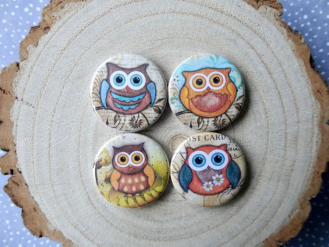 Owl Badges, Cute Badges, Cute Owl Badges, 25mm Button Badges, Set of 4 ...