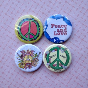 Peace Badge, Peace Pin, Love and Peace, Love Badge, Love Pin Badge, Set ...