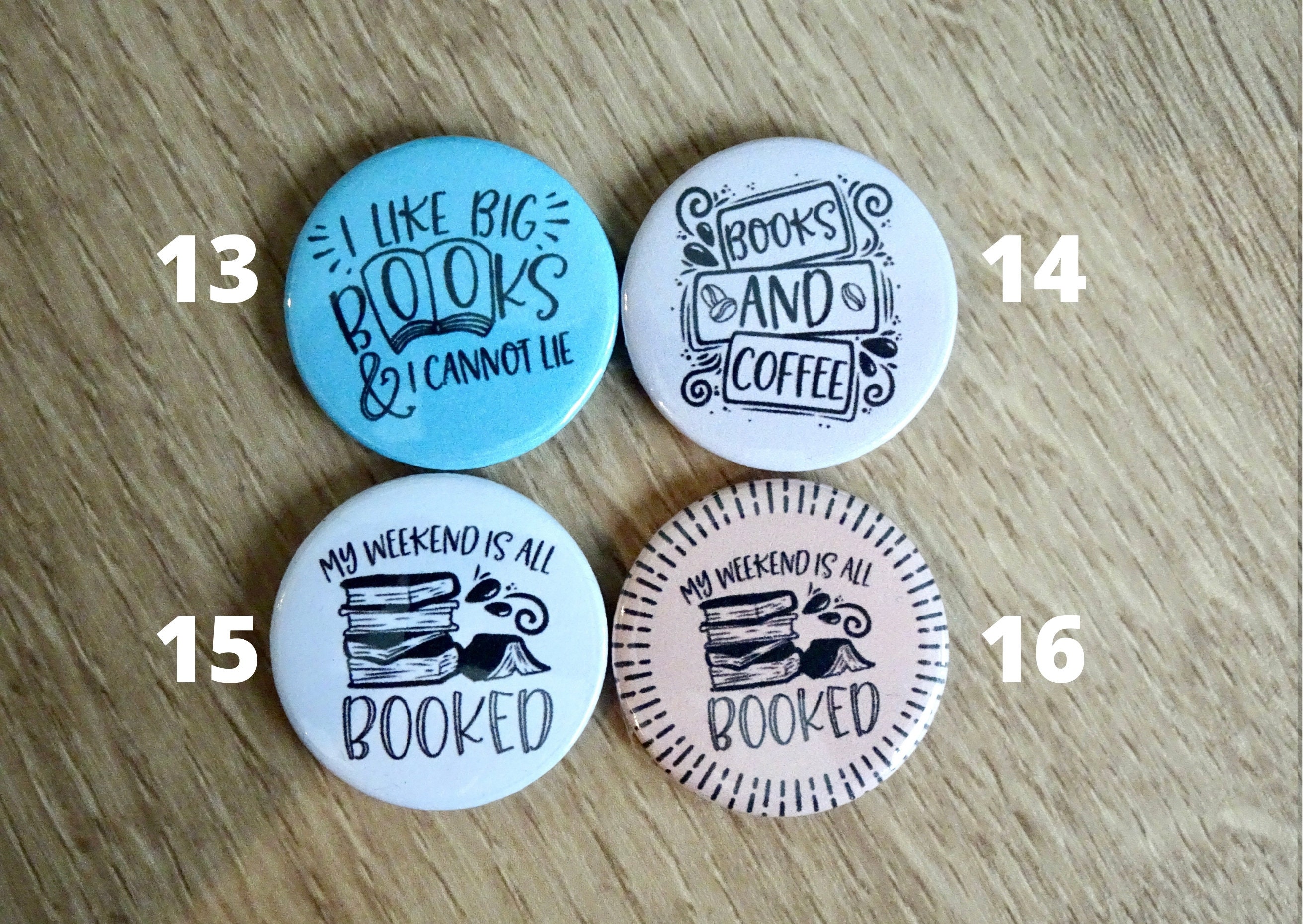 Book Badges, Button Badges, 25mm Badges, Set of Badges, Gifts for Book ...