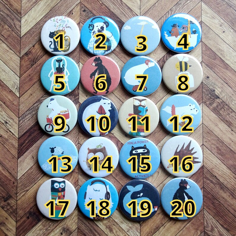 Cute Animal Button Badges, Funny Character Pins, 25mm Badge Set - Etsy UK