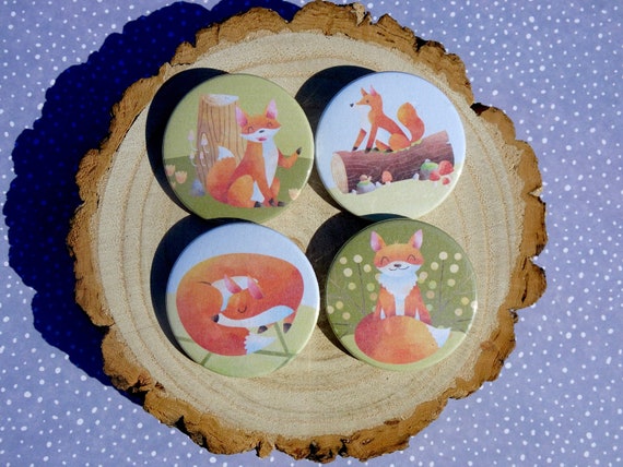 Fox Badges Button Badge 38mm Badges Set of Badges Fox Pin - Etsy UK