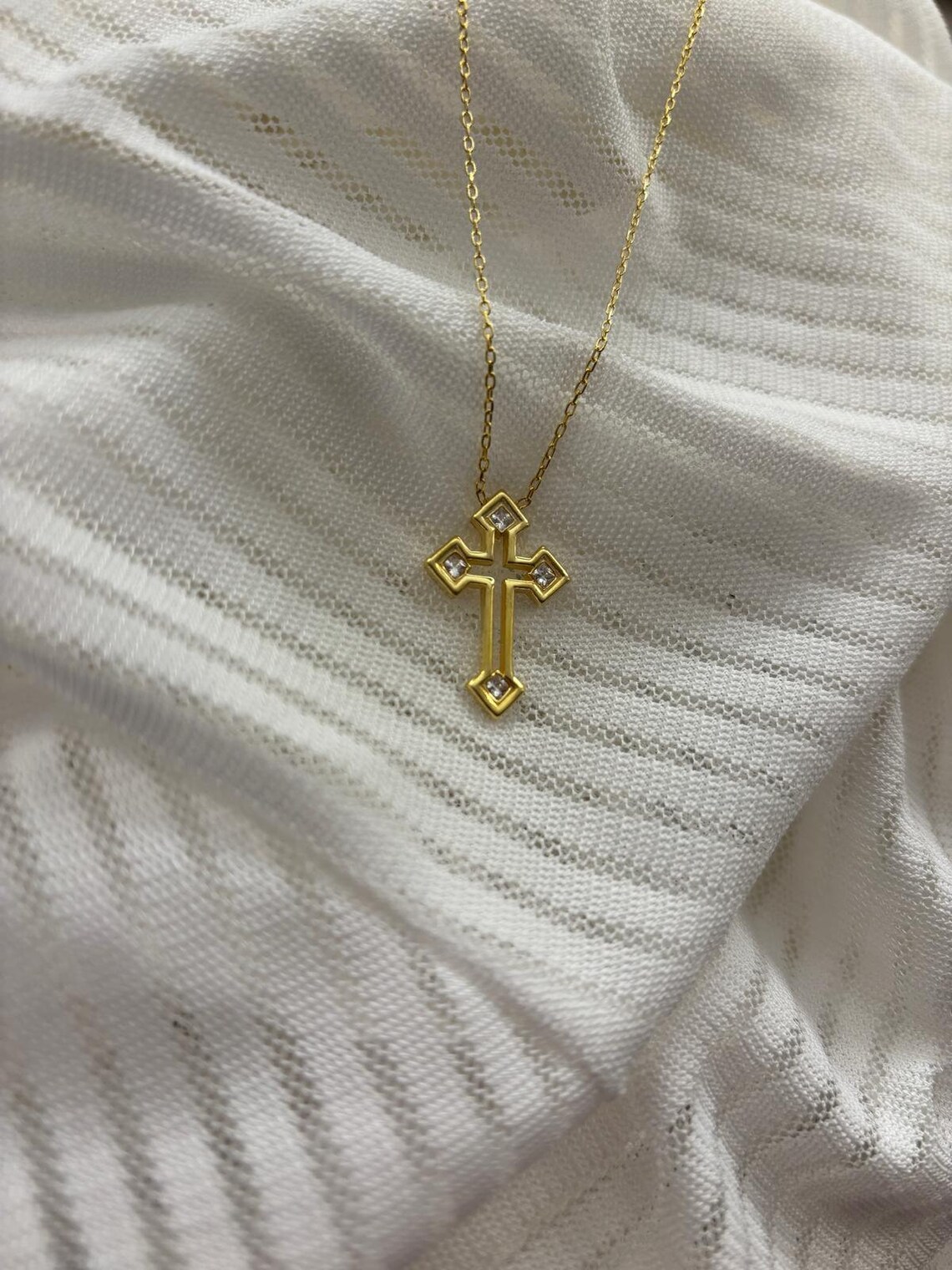 Gothic Outline Cross Necklace | Sterling Silver 925 - Etsy