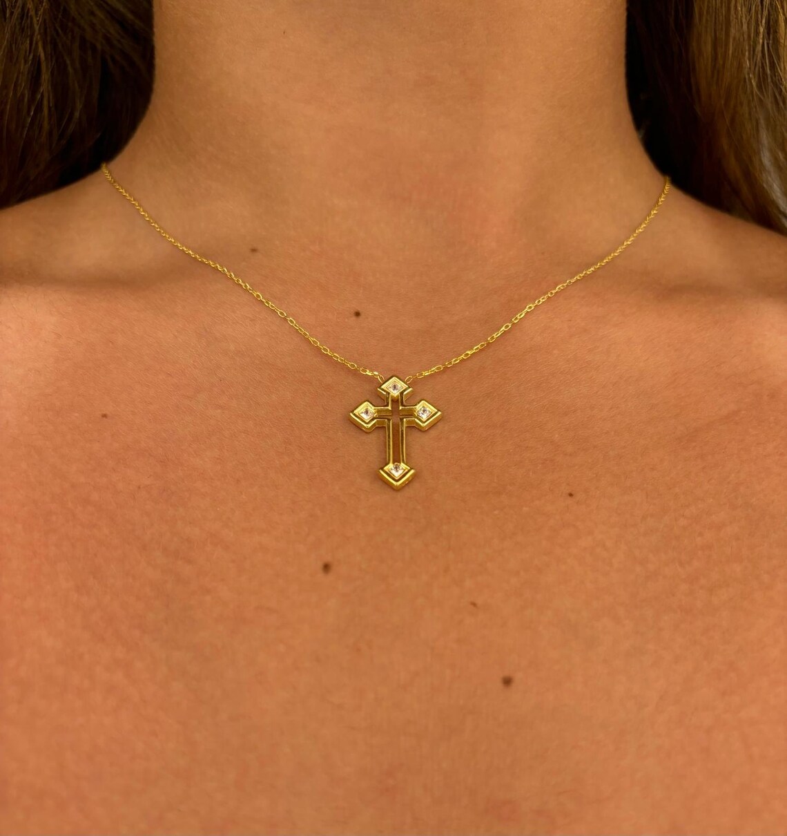 Gothic Outline Cross Necklace | Sterling Silver 925 - Etsy
