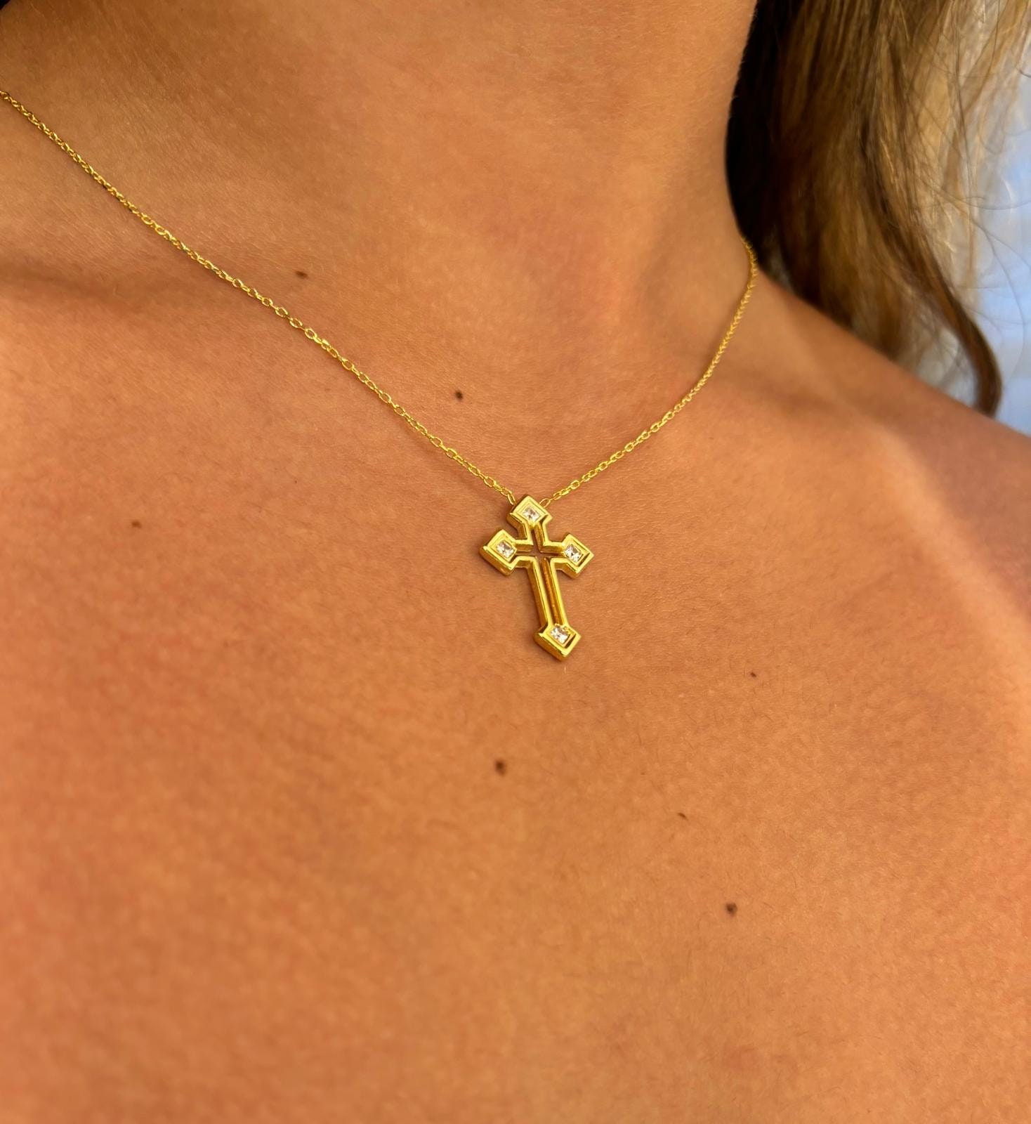 Gothic Outline Cross Necklace | Sterling Silver 925 - Etsy