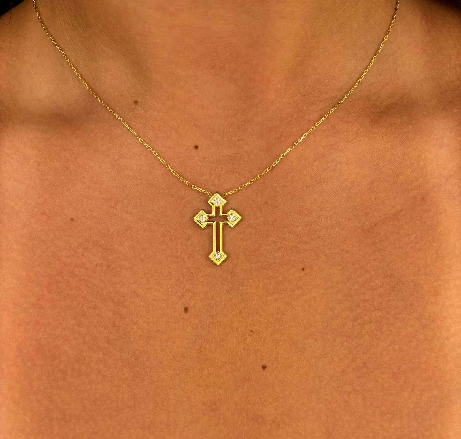Gothic Outline Cross Necklace | Sterling Silver 925 - Etsy