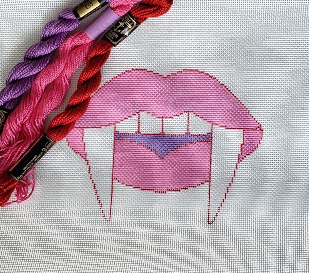 Needlepoint Canvas, Pastel Goth Decor, Vampire Fangs Custom, Halloween ...
