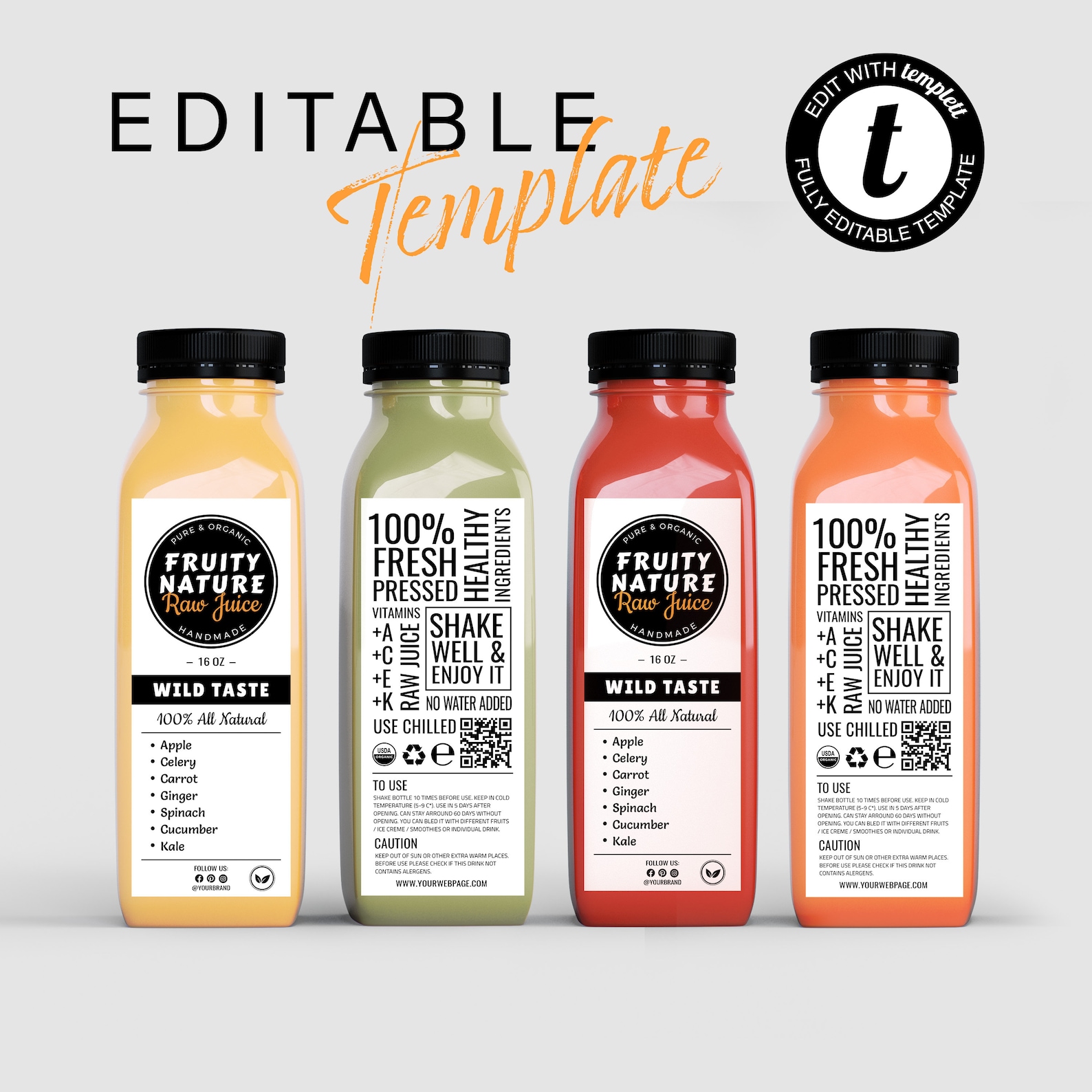 Editable Juice Bottle Label Template, Printable Clear Juice Bottle ...