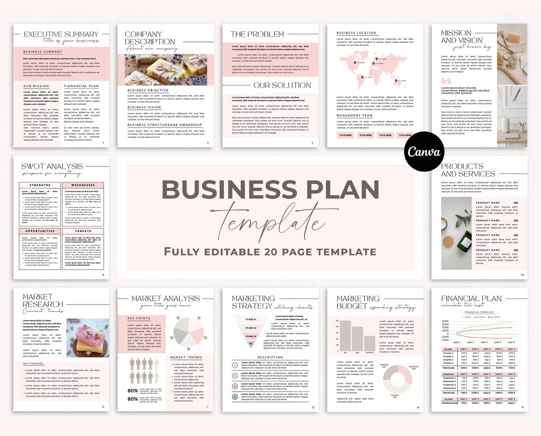 Business Plan Canva Template, Small Business Planner Printable, Start ...