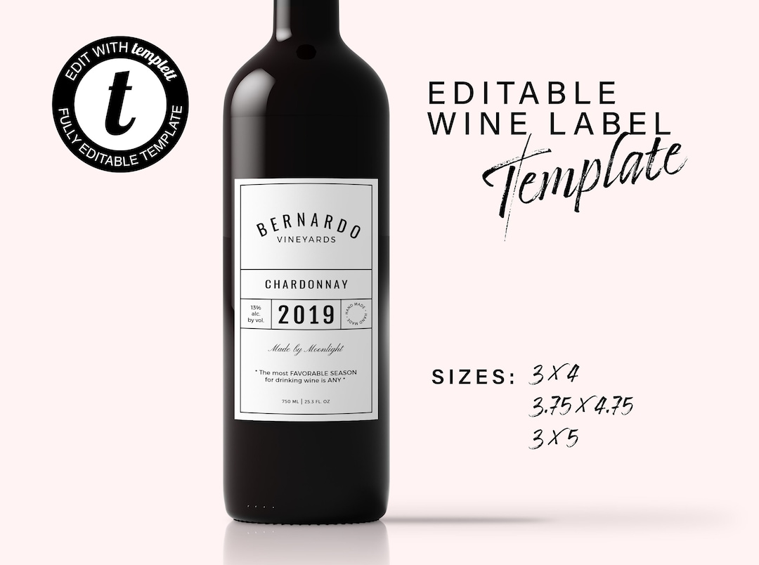 Modern Wine Bottle Label Template: Customizable DIY Design - Etsy