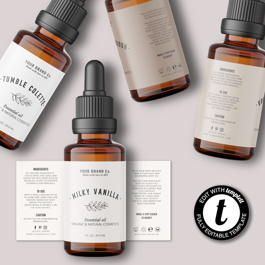 Cosmetic Bottle Label Template: Editable Skincare Labels (digital ...