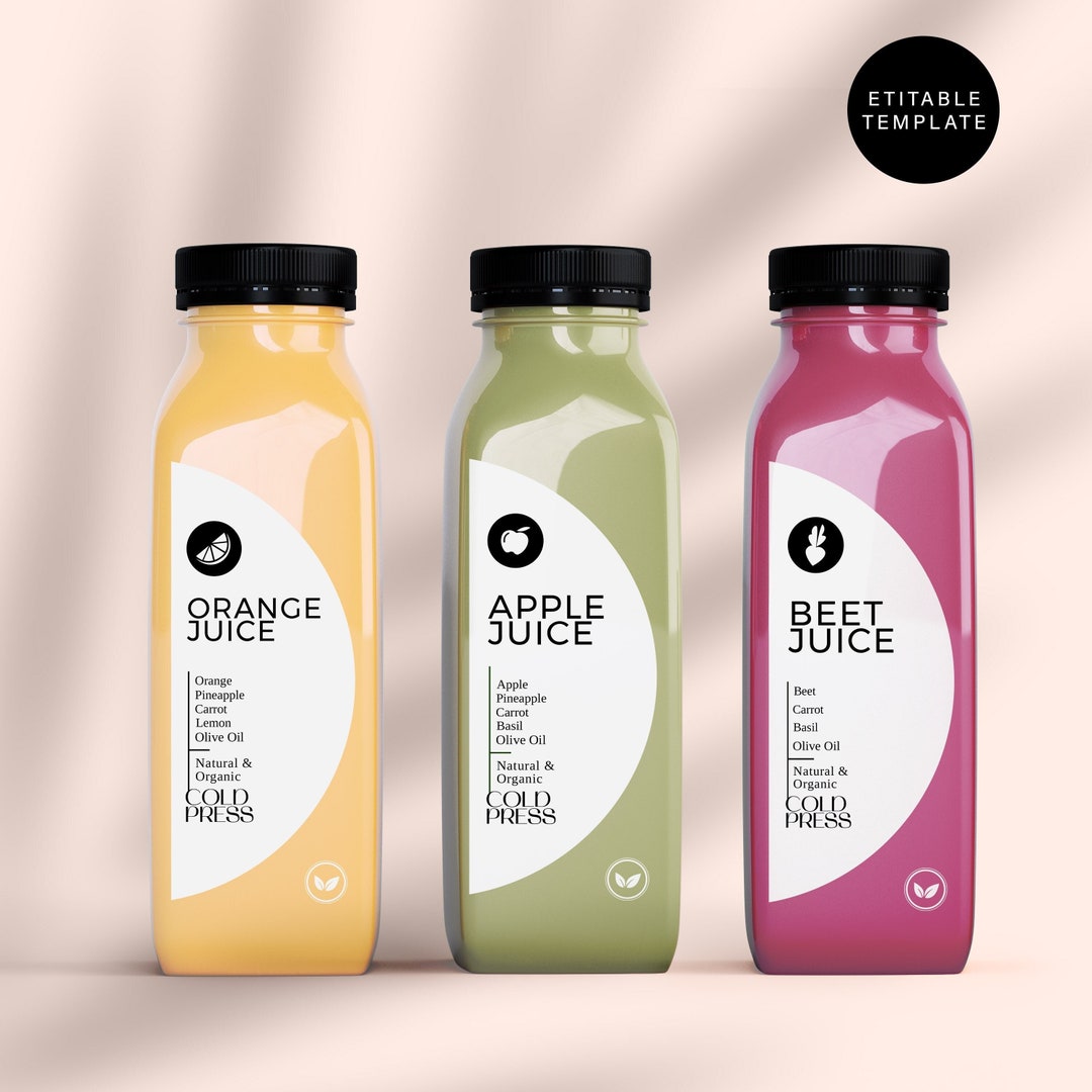 Editable Juice Bottle Label Template, Printable Clear Juice Bottle ...