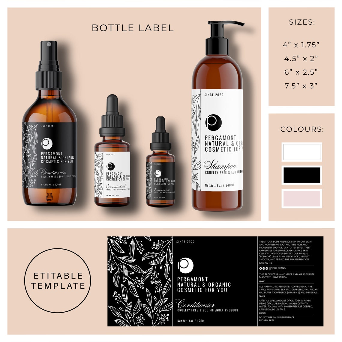 Editable Cosmetic Labels DIY Cosmetic Labels Editable Body | Etsy